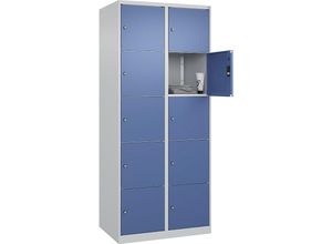 4067521351284 - 5er-Schließfachschrank Classic PLUS 2 Abteile lichtgrau   fernblau B 800 mm 10 Fächer mit Bodengleitern C+P
