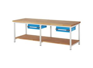 4061753260697 - eurokraft pro Werkbank Gestellbauweise Serie 8000 2 Schubladen 150 mm 2 Ablageböden BxT 2500 x 900 mm