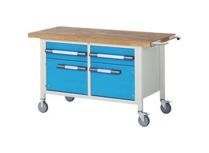 4061753038425 - eurokraft pro Fahrbare Werkbank Serie 8000 Gestellbauweise 2 Schubladen 2 Türen BxT 1500 x 700 mm