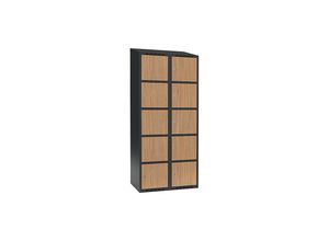 7042424849127 - 5er-Schließfachschrank Fydor 2 Abteile grau   Eiche B 800 mm 2 Abteile schräge Dachform Zylinderschloss kaiserkraft