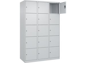 4068192007333 - 5er-Schließfachschrank Evolo PLUS 3 Abteile lichtgrau B 1200 mm 15 Fächer mit Bodengleitern Zylinderschloss kaiserkraft
