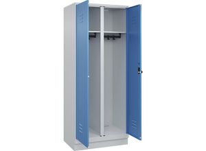 4066681658233 - Schwarz-Weiß-Spind Classic PLUS 1 Abteil lichtgrau   lichtblau HxB 1950 x 800 mm mit Bodensockel Drehriegel C+P