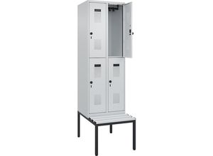 4068192364917 - Doppelstock-Spind Evolo PLUS Sitzbank 2 Abteile lichtgrau   lichtgrau B 600 mm Sicherheits-Drehriegel mit untergebauter Sitzbank Kunststoff kaiserkraft