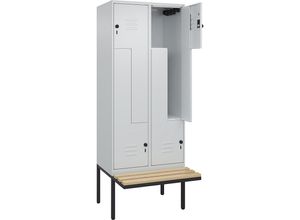 4067521114667 - Z-Spind Classic PLUS Sitzbank 2 Abteile lichtgrau B 800 mm Sicherheits-Drehriegel auskragend Buche-Hartholz C+P