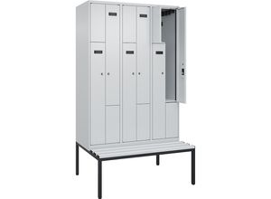 4068427112801 - Z-Spind Evolo PLUS Sitzbank 3 Abteile lichtgrau   lichtgrau B 1200 mm Zylinderschloss mit untergebauter Sitzbank Kunststoff kaiserkraft