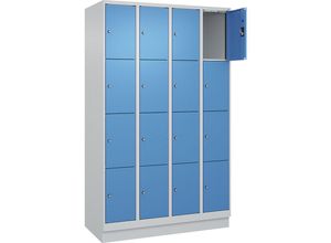 4068192028062 - 4er-Schließfachschrank Evolo PLUS 4 Abteile lichtgrau   lichtblau B 1200 mm 16 Fächer mit Bodensockel Zylinderschloss kaiserkraft