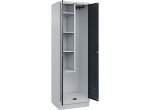 4066681660762 - Putzmittelspind Classic PLUS 1 Abteil Trennwand mittig verkürzt lichtgrau   grau B 600 mm mit Bodensockel Zylinderschloss C+P