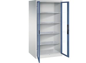 4064615167189 - Sichtfenster-Flügeltürschrank HxBxT 1950 x 930 x 800 mm 4 Fachböden lichtgrau   fernblau C+P