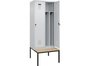 4068192197560 - Schwarz-Weiß-Spind Evolo PLUS Sitzbank schmal 2 Abteile Trennwand verkürzt lichtgrau   lichtgrau B 800 mm Sicherheits-Drehriegel mit untergebauter Sitzbank Buche kaiserkraft