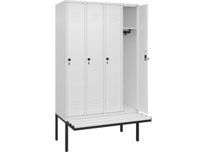 4066681788336 - Spind Classic PLUS Sitzbank 4 Abteile verkehrsweiß B 1200 mm Sicherheits-Drehriegel auskragend Kunststoff C+P