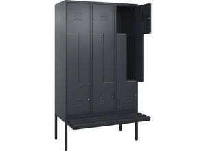 4067521116340 - Z-Spind Classic PLUS Sitzbank 3 Abteile grau B 1200 mm Zylinderschloss auskragend Kunststoff C+P