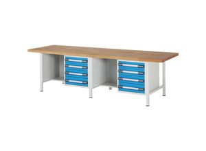 4061753279811 - eurokraft pro Werkbank Gestellbauweise Serie 8000 8 Schubladen 4 x 120 4 x 150 mm extrabreit BxT 3000 x 900 mm