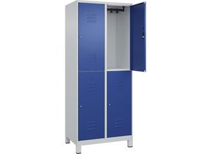 4066681620728 - Doppelstock-Spind Classic PLUS 2 Abteile lichtgrau   enzianblau HxB 1950 x 800 mm mit Füßen Zylinderschloss C+P