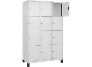 4068192017035 - 4er-Schließfachschrank Evolo PLUS 3 Abteile weiß B 1200 mm 12 Fächer mit breiten Füßen Zylinderschloss kaiserkraft