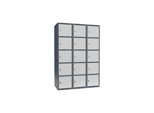 7042424834871 - 5er-Schließfachschrank Fydor 3 Abteile blaugrau   lichtgrau B 1200 mm 3 Abteile flache Dachform Vorhängeschloss kaiserkraft