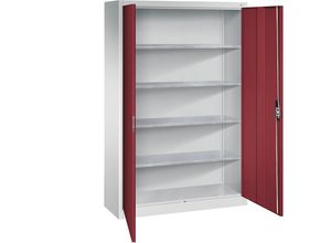 4069361437210 - Werkstatt-Flügeltürschrank HxBxT 1950 x 1200 x 400 mm lichtgrau   rubinrot C+P
