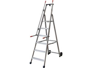 8028406109532 - Mobile Lager- und Regalleiter mit 2 Handläufen und Rollen 6 Stufen inkl Plattform kaiserkraft