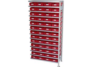 4250621501219 - Steckregal mit Regalkästen Regalhöhe 2100 mm Anbauregal Tiefe 500 mm 52 Kästen rot STEMO