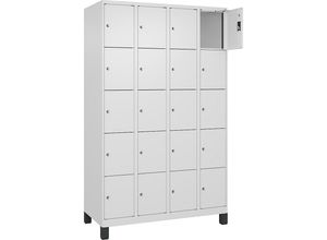 4068192018568 - 5er-Schließfachschrank Evolo PLUS 4 Abteile weiß B 1200 mm 20 Fächer mit breiten Füßen Zylinderschloss kaiserkraft