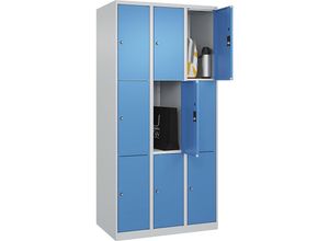 4067521351802 - 3er-Schließfachschrank Classic PLUS 3 Abteile lichtgrau   lichtblau B 900 mm 9 Fächer mit Bodengleitern C+P