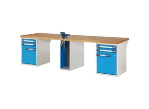 4061753257857 - eurokraft pro Werkbank Baukastensystem Serie 7000 4 Schubladen 2 Türen 1 Schraubstock mittig BxT 3000 x 900 mm