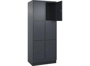 4068192024019 - 3er-Schließfachschrank Evolo PLUS 2 Abteile grau B 800 mm 6 Fächer mit Bodensockel Zylinderschloss kaiserkraft