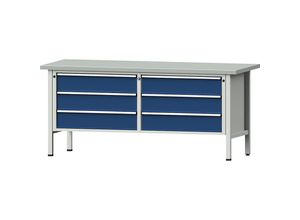4014641016364 - Werkbänke 2000 mm breit Gestellbauweise 6 Schubladen à 180 mm Stahlblechbelagplatte Höhe 890 mm ANKE