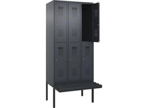 4068192399346 - Doppelstock-Spind Evolo PLUS Sitzbank 3 Abteile grau B 900 mm Zylinderschloss mit auskragender Sitzbank Kunststoff kaiserkraft