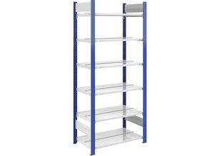 4250623706049 - Ordner-Steckregal doppelseitig Höhe 2000 mm BxT 750 x 600 mm Grundregal blau   grau hofe
