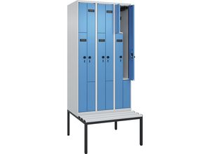 4068427111620 - Z-Spind Evolo PLUS Sitzbank 3 Abteile lichtgrau   lichtblau B 900 mm Sicherheits-Drehriegel mit untergebauter Sitzbank Kunststoff kaiserkraft