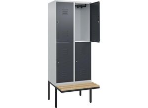 4066681799684 - Doppelstock-Spind Classic PLUS Sitzbank 2 Abteile lichtgrau   grau B 800 mm Zylinderschloss auskragend Buche-Hartholz C+P