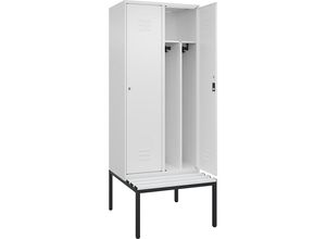 4066681792388 - Schwarz-Weiß-Spind Classic PLUS Sitzbank schmal 2 Abteile Trennwand verkürzt verkehrsweiß B 800 mm Zylinderschloss untergebaut Kunststoff C+P