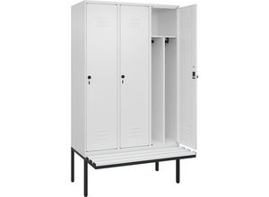 4066681788039 - Schwarz-Weiß-Spind Classic PLUS Sitzbank schmal 3 Abteile Trennwand verkürzt verkehrsweiß B 1200 mm Sicherheits-Drehriegel auskragend Kunststoff C+P