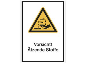 4061466063097 - Kombischilder mit Text für Warnkennzeichen Vorsicht! Ätzende Stoffe VE 10 Stk Kunststoff LxH 210 x 297 mm kaiserkraft