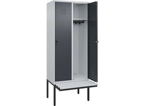 4066681786479 - Spind Classic PLUS Sitzbank 2 Abteile lichtgrau   grau B 800 mm Sicherheits-Drehriegel auskragend Kunststoff C+P