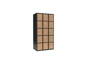7042424834338 - 5er-Schließfachschrank Fydor 3 Abteile grau   Eiche B 900 mm 3 Abteile flache Dachform Vorhängeschloss kaiserkraft
