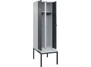 4066681794139 - Schwarz-Weiß-Spind Classic PLUS Sitzbank 1 Abteil lichtgrau   grau B 600 mm Sicherheits-Drehriegel untergebaut Kunststoff C+P