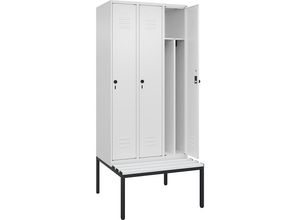 4066681792999 - Schwarz-Weiß-Spind Classic PLUS Sitzbank schmal 3 Abteile Trennwand verkürzt verkehrsweiß B 900 mm Sicherheits-Drehriegel untergebaut Kunststoff C+P