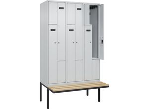 4068192978480 - Z-Spind Evolo PLUS Sitzbank 3 Abteile lichtgrau   lichtgrau B 1200 mm Zylinderschloss mit auskragender Sitzbank Buche kaiserkraft