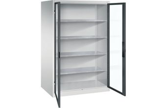 4064615198732 - Sichtfenster-Flügeltürschrank HxBxT 1950 x 1200 x 800 mm 4 Fachböden lichtgrau   anthrazitgrau C+P