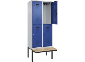4068192261704 - Doppelstock-Spind Evolo PLUS Sitzbank 2 Abteile lichtgrau   enzianblau B 800 mm Zylinderschloss mit auskragender Sitzbank Buche kaiserkraft