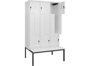 4067521120415 - Z-Spind Classic PLUS Sitzbank 3 Abteile verkehrsweiß B 1200 mm Sicherheits-Drehriegel untergebaut Kunststoff C+P