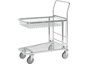 7350050350512 - Einkaufswagen mit 2 Böden und Gitterkorb 870x530x1010mm Gummi 300kg Tragkraft ohne Bremse - Kongamek