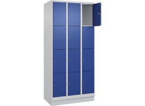 4068192025535 - 4er-Schließfachschrank Evolo PLUS 3 Abteile lichtgrau   enzianblau B 900 mm 12 Fächer mit Bodensockel Zylinderschloss kaiserkraft
