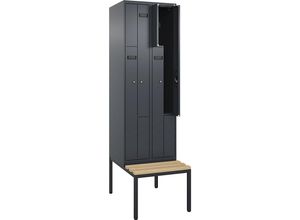 4068192986935 - Z-Spind Evolo PLUS Sitzbank 2 Abteile grau B 600 mm Zylinderschloss mit untergebauter Sitzbank Buche kaiserkraft