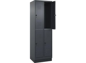 4066681664975 - Doppelstock-Spind Classic PLUS 2 Abteile grau HxB 1950 x 600 mm mit Bodensockel Drehriegel C+P