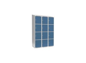 7042424834208 - 4er-Schließfachschrank Fydor 3 Abteile lichtgrau   brillantblau B 1200 mm 3 Abteile schräge Dachform Vorhängeschloss kaiserkraft