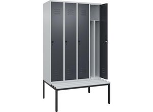 4066681793835 - Schwarz-Weiß-Spind Classic PLUS Sitzbank schmal 4 Abteile Trennwand verkürzt lichtgrau   grau B 1200 mm Sicherheits-Drehriegel untergebaut Kunststoff C+P