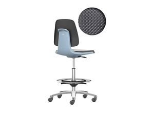 4016849600086 - Arbeitsdrehstuhl LABSIT Hochstuhl mit Sitz-Stopp-Rollen und Fußring Sitz Supertec blau bimos