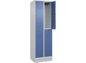 4066681665057 - Doppelstock-Spind Classic PLUS 2 Abteile lichtgrau   fernblau HxB 1950 x 600 mm mit Bodensockel Zylinderschloss C+P